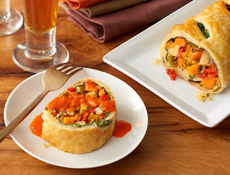 Roasted Vegetable Strudel with Red Pepper Coulis - Puff Pastry